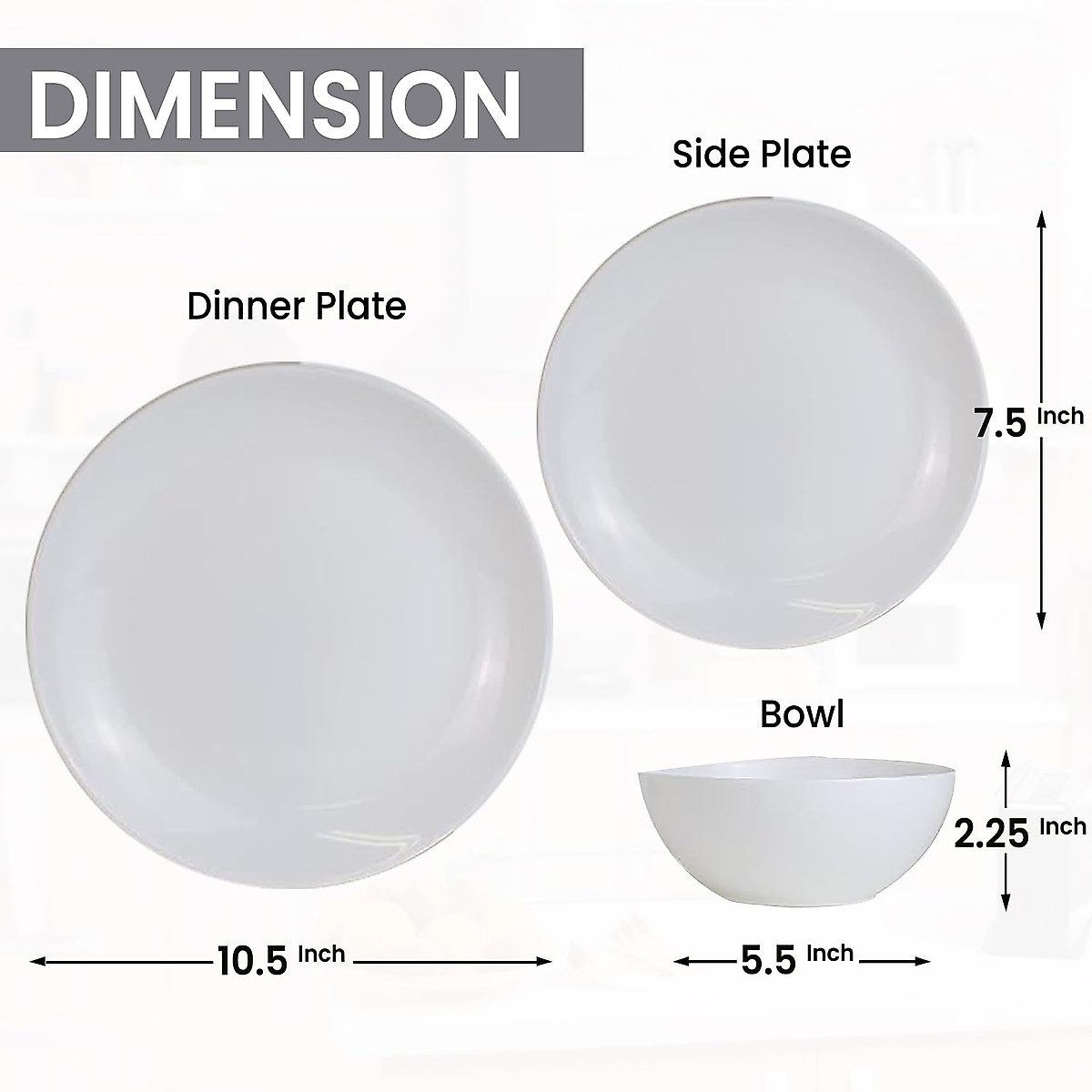 Blueniya 12 Piece Dinnerware Set, Bone China Dish, Round Kitchen, Microwave, Chip Resistant Dishwasher Safe Plates & Bowls Sets, Dinner Set W/Soup Bowls for Everday, Wedding & Thanksgiving (White)