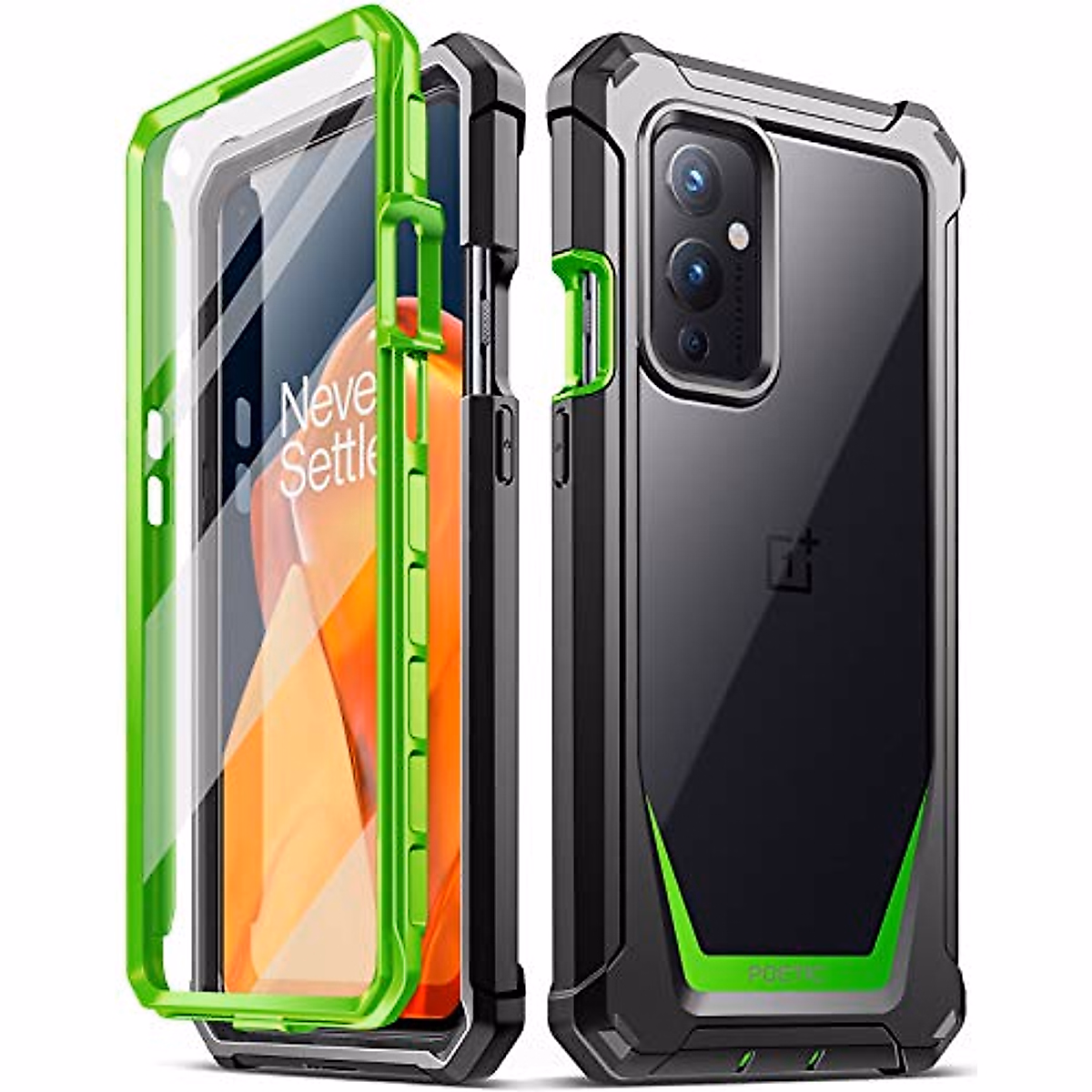 Poetic Guardian Series Case Designed for Oneplus 9 5G, Full-Body Hybrid Shockproof Bumper Cover with Built-in-Screen Protector, Green/Clear