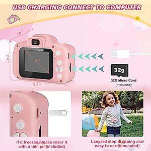Kids Camera, Camera for Kids Boys Girls, Kids Digital Camera Toys for 6 7 8 9 Year Old Girls, HD Digital Video Cameras for Toddler, Christmas Birthday Gifts for Boys with 32GB SD Card-Pink