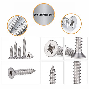 Guard4U 300Pcs M2 304 Stainless Steel Phillips Countersunk/Flat Head Self-Tapping Screws Assortment Kit- Wood Screws M2 x 4mm/ 6mm/ 8mm/ 10mm/ 12mm/ 14mm/ 16mm/ 18mm/ 20mm/ 25mm