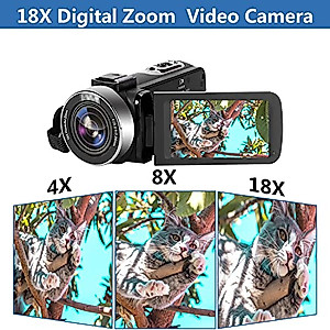 Video Camera Camcorder 4K 60FPS HD 48MP 18X Digital Camcorder 3.0'' HD Touch Screen Vlogging Camera for YouTube IR Night Vision Camcorder with Stabilizer, Remote Control, External Microphone