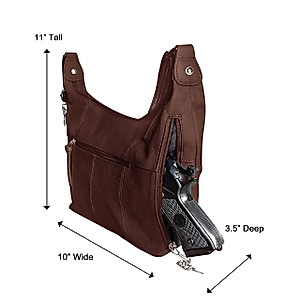 Roma Leathers Concealment Purse - Premium Cowhide Leather - Brown - Studded - Dual Gun Entry - Adjustable Shoulder Strap - Designed in USA - 30 Day Manufacture Guarantee