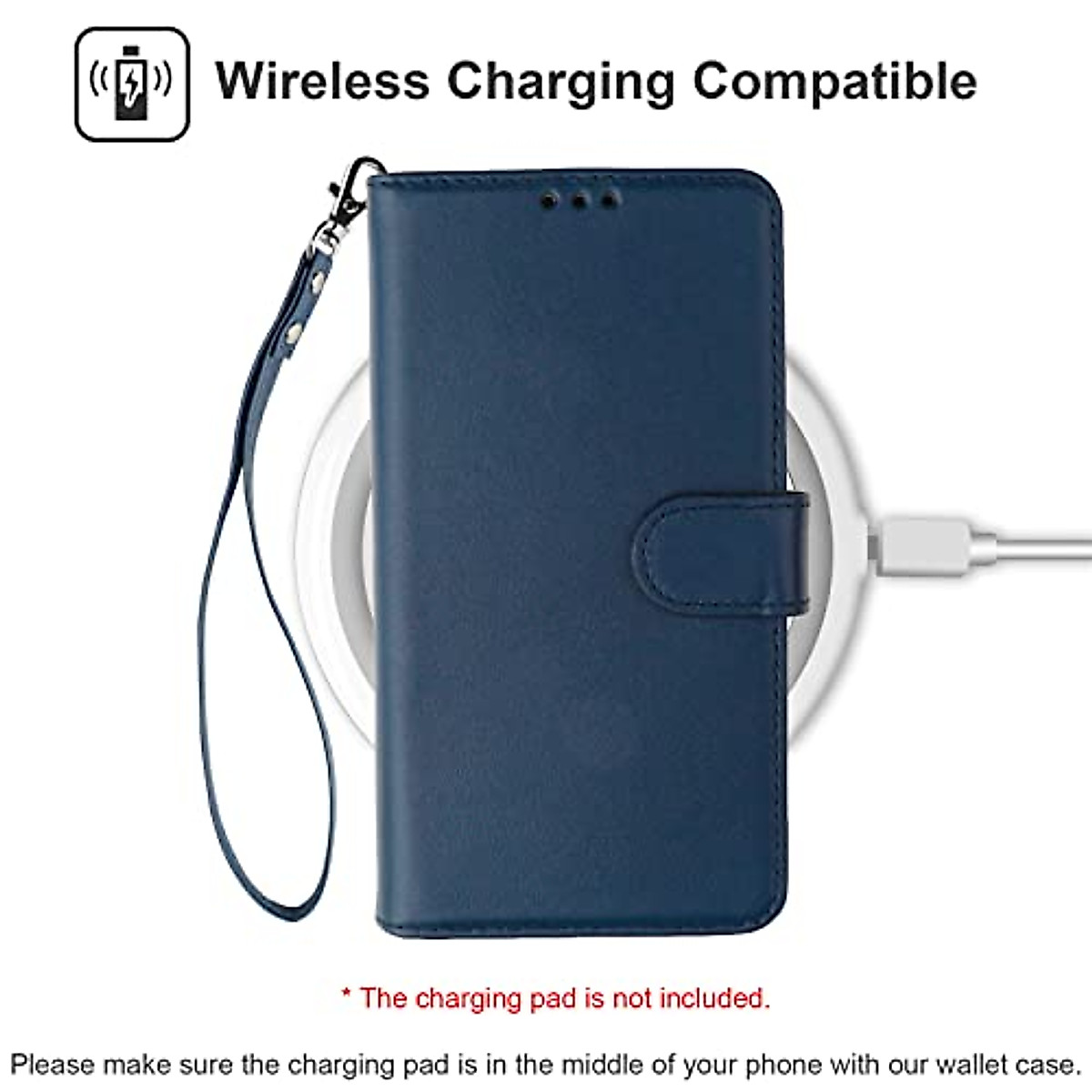 ONETOP for Samsung Galaxy S21 Ultra Wallet Case with Card Holder, Genuine Leather RFID Blocking Kickstand Wireless Charging Compatible, Long Magnetic Clasp Folio Cover with Wrist Strap 6.8 Inch Blue