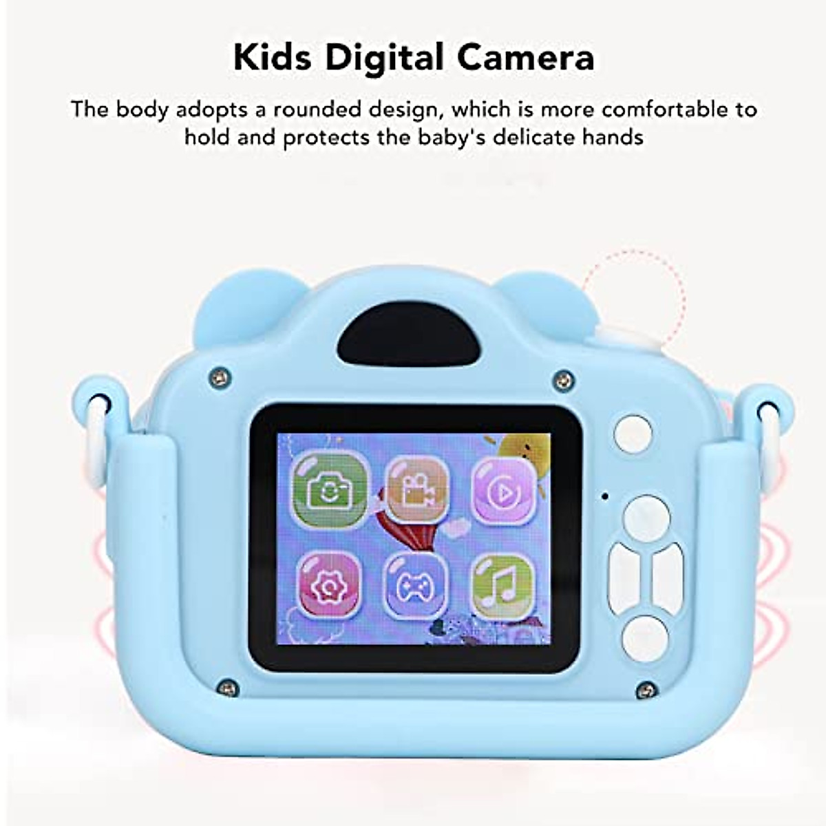 Kids Camera, Cute Cartoon Simple Operation Multifunction Toddler Camera Dual Camera 2000W with Lanyard for Travel