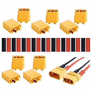 Audance XT90 XT 90 Connectors Male and Female with 2M 14 AWG Silicone Wire, Battery 5mm Heat Shrink Tube for FPV Connector RC Hobby Electric Motors & Parts (5 Pairs), Yellow