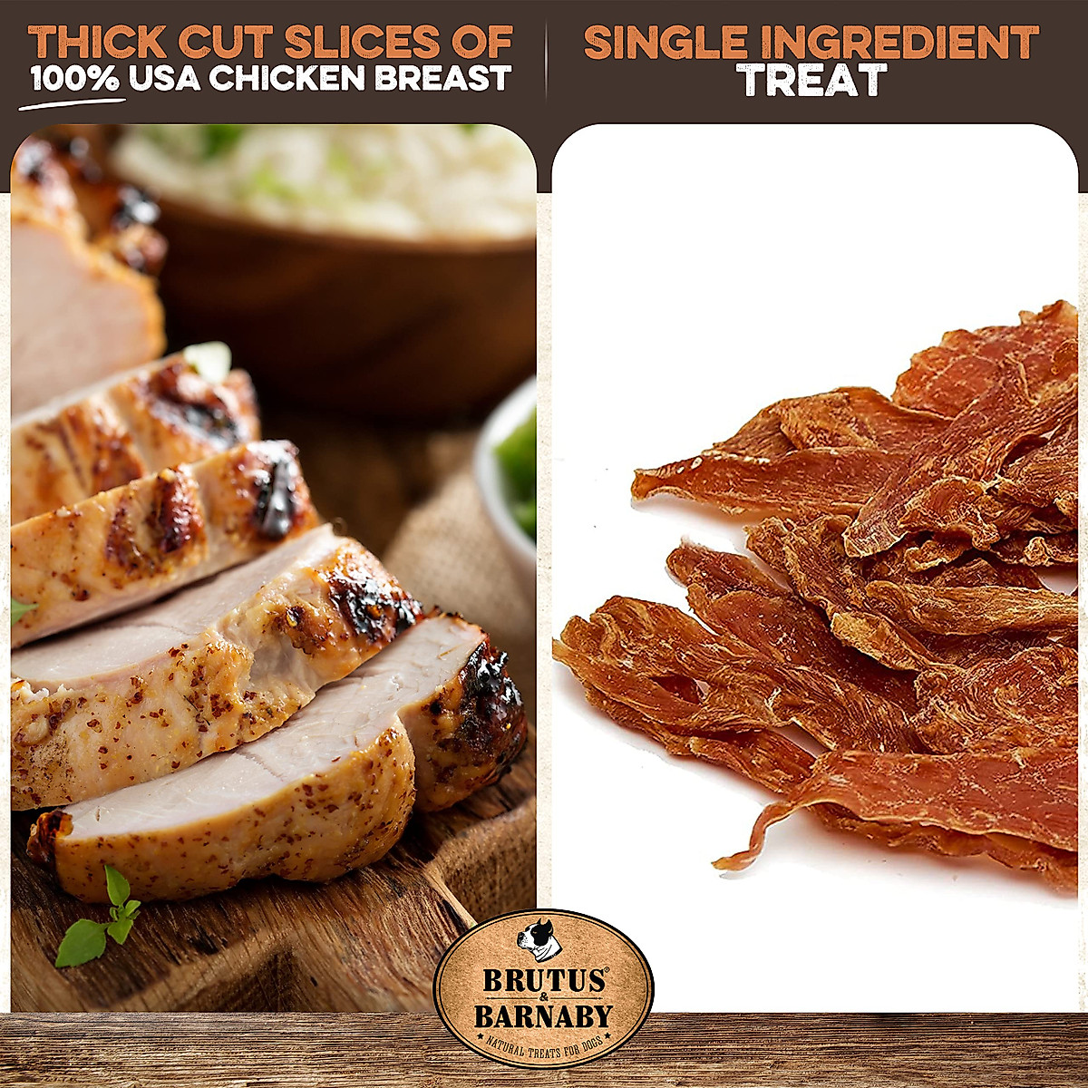 BRUTUS & BARNABY Chicken Jerky Dog Treats- Dehydrated Crunchy USA Premium Fillets, Grain-Free, Preservative-Free, No Fillers. All Natural Chicken Strips are Great for Dogs and Cats (10oz)