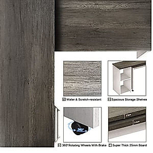 DOSLEEPS L Shaped Desk with Storage 360° Rotating Computer Desk, Modern Wood Entryway Console Table, Home Office Desk,Grey & White.