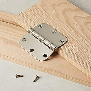Amazon Basics Interior Door Hinge, Rounded, 3.5 x 3.5 Inch, Satin Nickel - Pack of 18