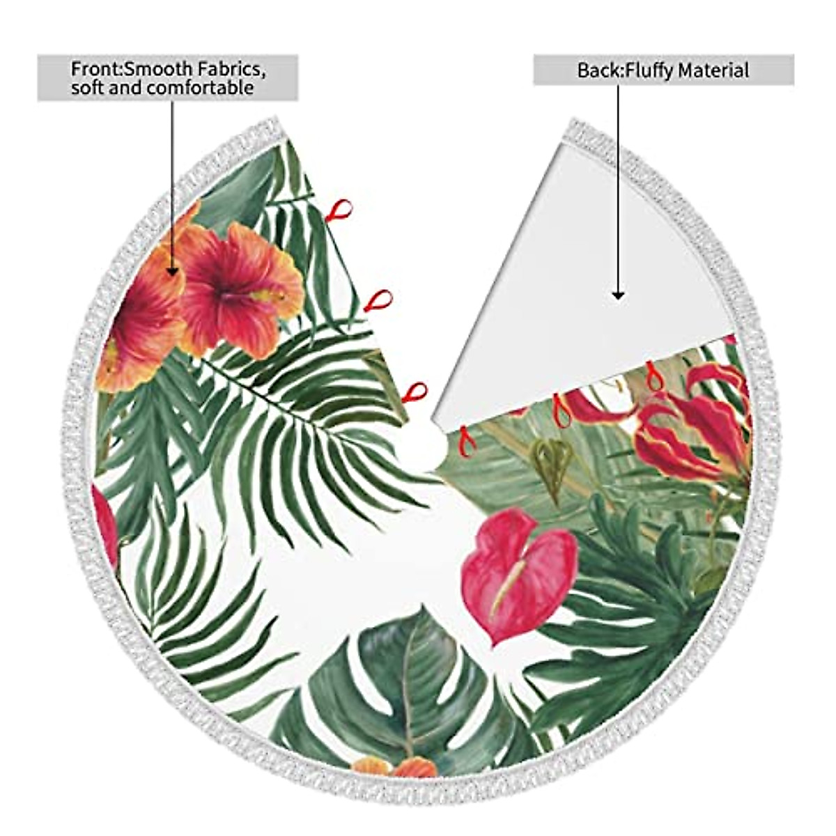 Christmas Tree Skirt 30" - Summer Hawaiian Printed Tree Skirt with Tassel Xmas Tree Decoration for Christmas Holiday