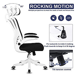 Misolant Office Chair, Ergonomic Desk Chair, Mesh Chair, Office Desk Chair, Ergonomic Chair, Mesh Computer Chair with Adjustable Headrest, Lumbar Support and Flip-up Arms for Home or Office (White)