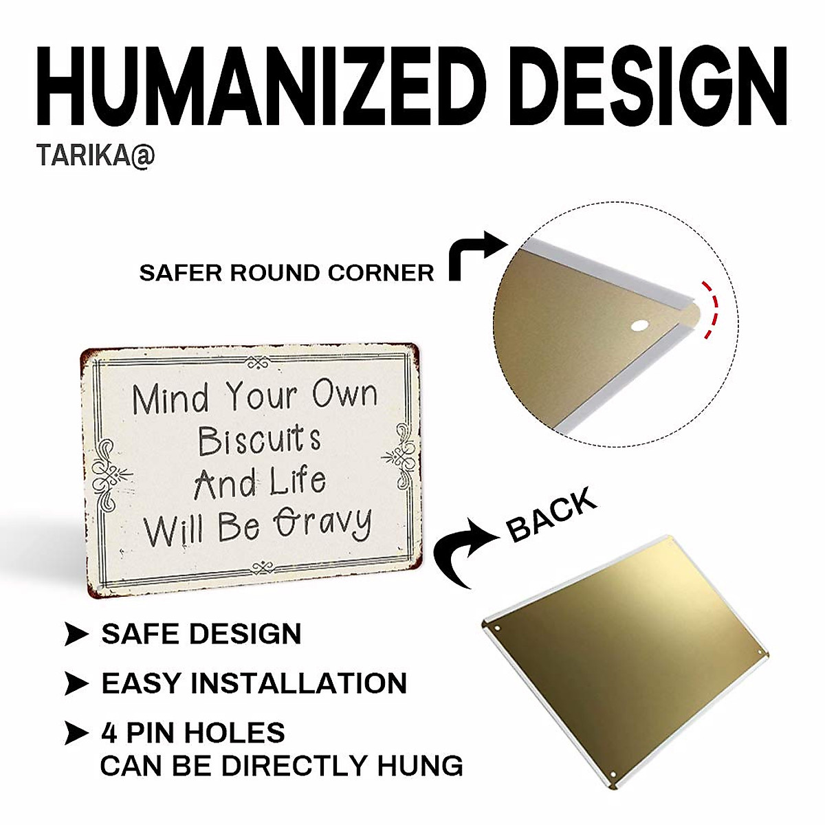 Mind Your Own Biscuits and Life Will Be Gravy 20X30 cm Metal Retro Look Decoration Crafts Sign for Home Kitchen Bathroom Farm Garden Garage Inspirational Quotes Wall Decor