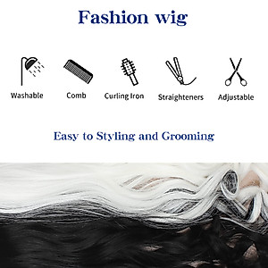 WeKen Long Curly Cosplay Wig with Pigtails Lolita Detachable Ponytail Wig for Women Girls Halloween Costume Party (Black and White)