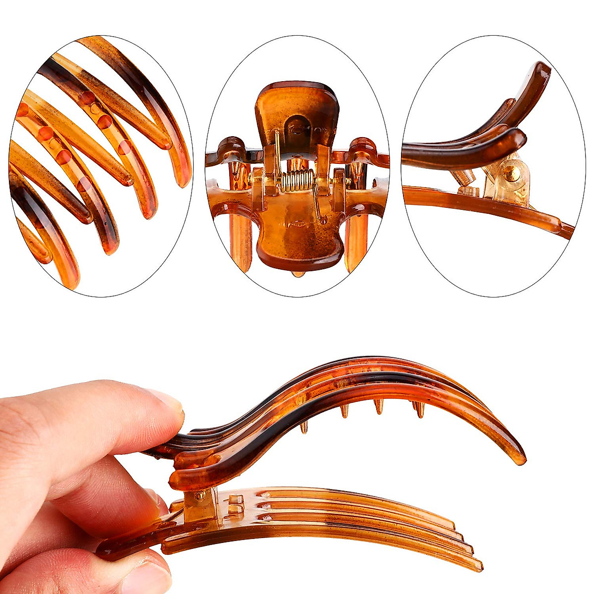 6 Pieces Plastic Non-slip Hair Claw Clips Glossy Prongs Claw Hair Clips Hairpin Clamp with Inner Teeth for Women, 3 Classic Colors