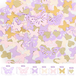 HIKLO Butterfly Table Scatter Confetti - Butterfly Table Decorations, Butterfly Birthday Decor, Butterfly Themed Spring Wedding/Bridal Shower/Baby Shower Party Decor, 210 Pcs Pink Purple Gold Confetti