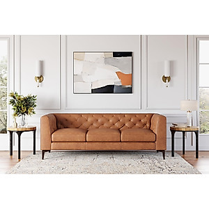 Valencia Avery Leather Couch 89" | Top Grain Nappa 11000 Leather 3 Seater with Tufted Back, Solid Wood Frame, Plush Cushioning, Saddle Tan