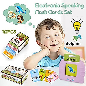 MOLGSDTH Flash Cards Learning Toys for 2 3 4 5 6 Year Old Kids, Boys and Girls Autism Sensory Toys, 112 Pcs 224 Sight Words with Audible Sound Birthday Gifts for Kids Pink