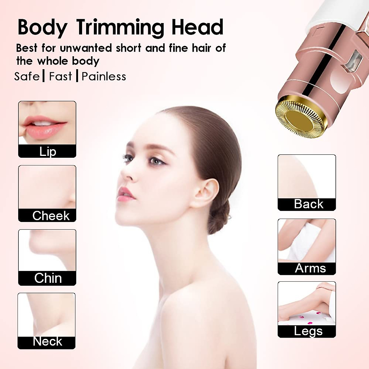 kuzuwill Facial Hair Remover for Women, Rechargeable Eyebrow Razor & Painless Hair Remover, Eyebrow Lips Body Facial Hair Removal for Women with Built-in LED Light, Extra 4 Eyebrow Tweezers