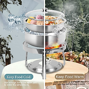 BriSunshine 3 Packs Round Chafing Dish Buffet Set, 4 QT Stainless Steel Chafing Dishes with Glass Lid & Lid Holder, Catering Food Warmers for Parties Buffet Weddings Events