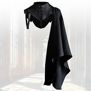 Fuman mens Medieval Shawl Renaissance Half Cape High Texture Lace Up, Black, Medium