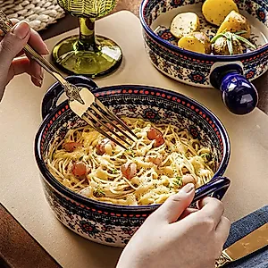 Large Serving Soup Bowl with Handles, Stackable Bowls for Soup, Cereal, Oatmeal, French Onion Soup Oven Microwave Dishwasher Safe (Color : Plum bossom)