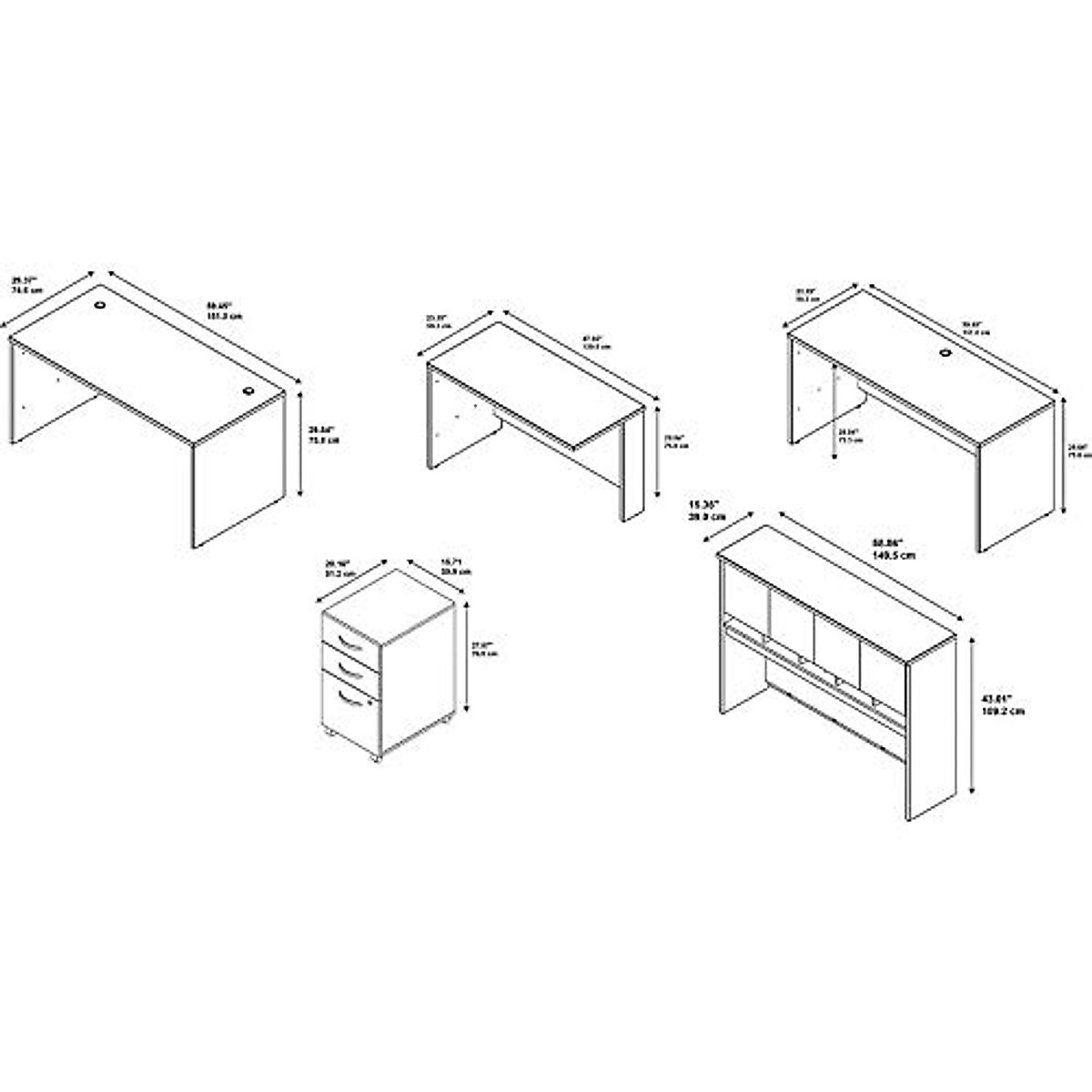 Bush Business Furniture Series C U Shaped Desk with Hutch and Mobile File Cabinet, 60W, Hansen Cherry