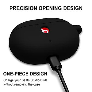 Geiomoo Silicone Cover Compatible with BeatsStudio Buds, Portable Scratch Resistant Carrying Case with Carabiner (Black)
