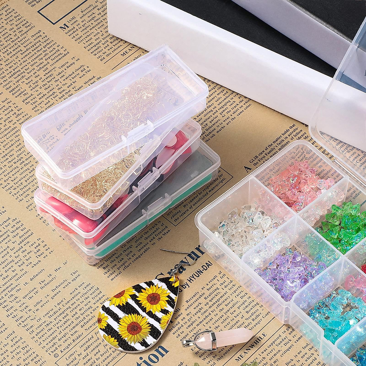 18 Pieces Small Plastic Case Small Storage Containers Clear Storage Case Small Plastic Box with Lid Containers for Bobby Pin Swab, Craft, Jewelry, Coin, Screw, Bead, 3.9 x 1.6 x 0.6 Inch