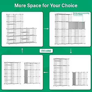 Kiivoena Wire Cube Storage Organizer, 12 Cubes Converted into 14 Cubes, Sturdy Metal Grids Storage Shelf Closet Shelving Units and Storage, Shelves for Bedroom LIvingroom Office