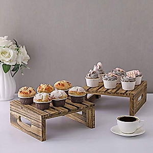 MyGift Rustic Brown Burnt Wood Cake, Cupcake and Dessert Buffet Display Holder Riser Stands, Set of 2