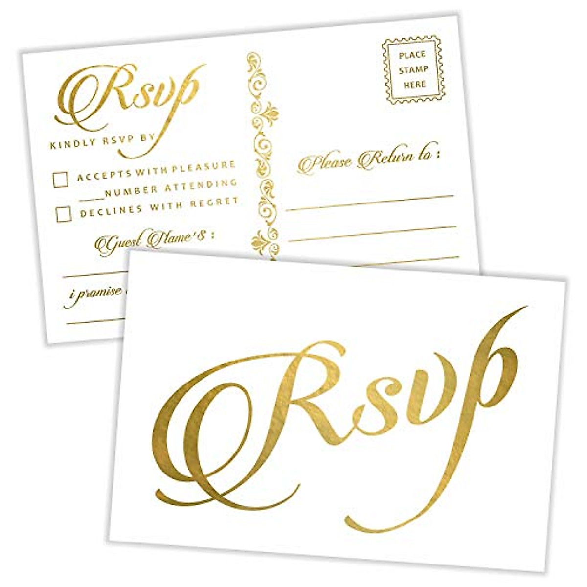PARTH iMPEX RSVP Postcards for Wedding - (Pack of 50) Gold Foil Stamping with Mailing Side 4"x6" Response Cards All Occasion Mailable - White
