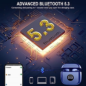 Wireless Earbuds, Bluetooth 5.3 Ear Buds LED Power Display Headphones Bass Stereo, Bluetooth Earbuds in-Ear Noise Cancelling Mic, 40H Playback Mini Case IP7 Waterproof Sports Earphones for Android iOS