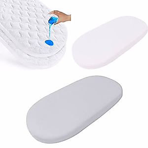 Baby Waterproof Bassinet Mattress Pad Cover and 100% Cotton Sheet(White+Grey), 18" x 30"