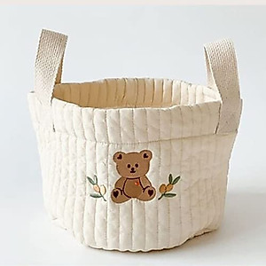 GoBabyMart 2-Piece Set Decorative Bear Storage Diaper Caddy with Handle for Baby Nursery Basket Toy Storage Bins Laundry Basket for Towels Blanket Socks, Baby Shower Organizer Basket (Single Bear)