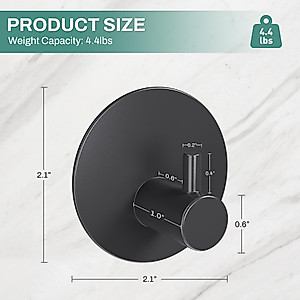 Oasiteege Adhesive Towel Hooks for Bathroom, Stainless Steel Wall Towel Holder Rack for Hanging, Stick on Waterproof Coat Hanger for Shower RV Apartment Renter, 4 Pack Black Bathroom Accessories Decor