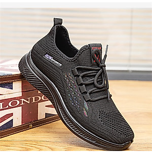 MLAGJSS Mesh Walking Loafers Tenis para Mujeres Womens Wedge Heels Womens Athletic Shoes White Sneaker(0712A115 Black,Size 7.5)