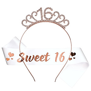 CIEHER Birthday Sash and Crown for Girls,Sweet 16 Sash & Rhinestone Tiara Set,Birthday Gifts for Girls,Tiara Girl Hair Accessories,Party Supplies Favors Decorations