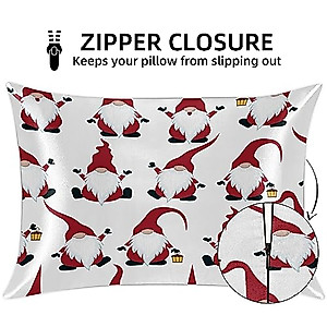 Cute Gnomes Satin Pillowcase for Hair and Skin, Christmas Dwarf Silk Pillowcase with Zipper, Soft Silky Pillow Cover Standard Size (20x26 Inches) Cooling Satin Pillow Cases