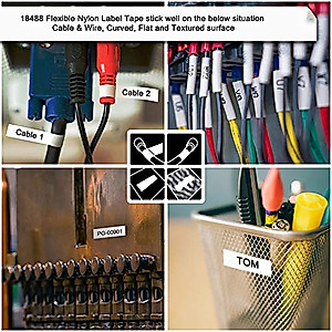 Wonfoucs Replacement for 18488 Dymo Flexible Nylon Labels 1/2" Rhino 4200 5200 6000 Label Tape Work with Dymo Rhino Pro LabelWriter Industrial Label Makers, Black on White, 1/2" x 11.5', 5-Pack