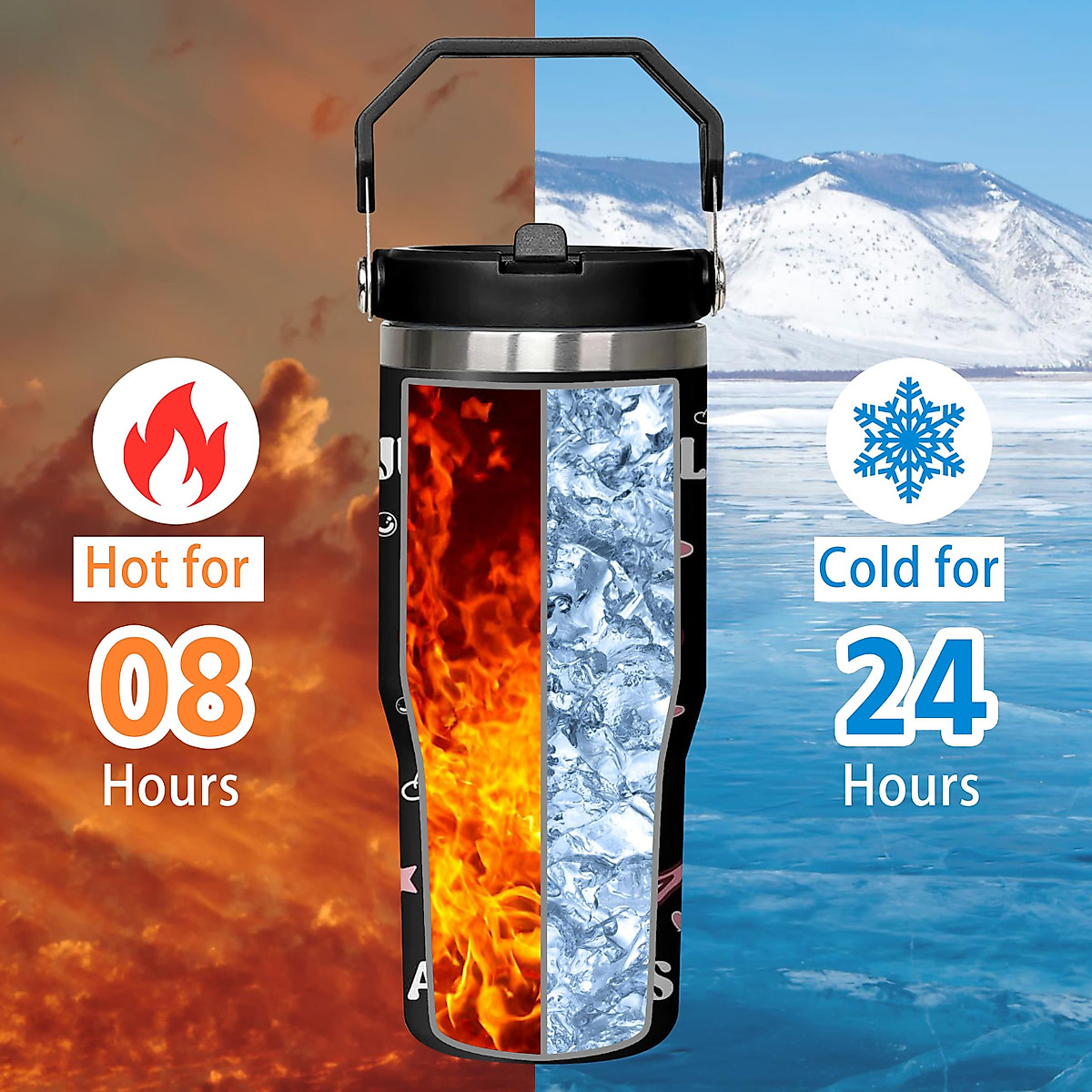 Queen Hero 30 oz Axolotls Tumbler with Handle, Large Insulated Tumbler with Flip & Straw Coffee Mug Cup Stainless Steel Gifts for Women Men Youth