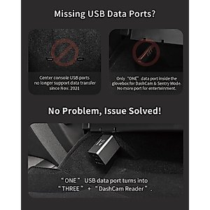JOWUA 3 Port USB HUB with DashCam Reader Compatible with Tesla Model 3, Model Y Glovebox, Support OTG, 3X USB-A Port Support USB 3.0