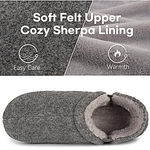 LongBay Men's Slippers Felt Warm Bedroom House Shoes Slip-On Memory Foam Slippers for Indoor Outdoor (Light Gray, 11-12)