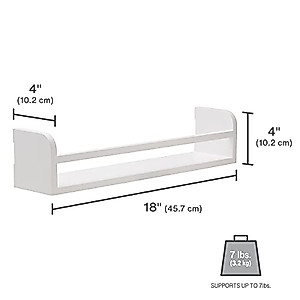 MELANNCO Floating Arc Wall Shelves with Rail for Nursery, Bedroom, Living Room, Kitchen, Set of 2, White