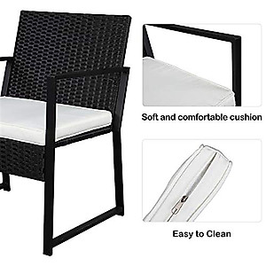 3 PCS Patio Wicker Rattan Furniture Set, Rattan Chair with Coffee Table, Bistro Set Rattan Chair Conversation Sets Garden Furniture for Patio Garden Lawn Backyard Pool (Black-A)