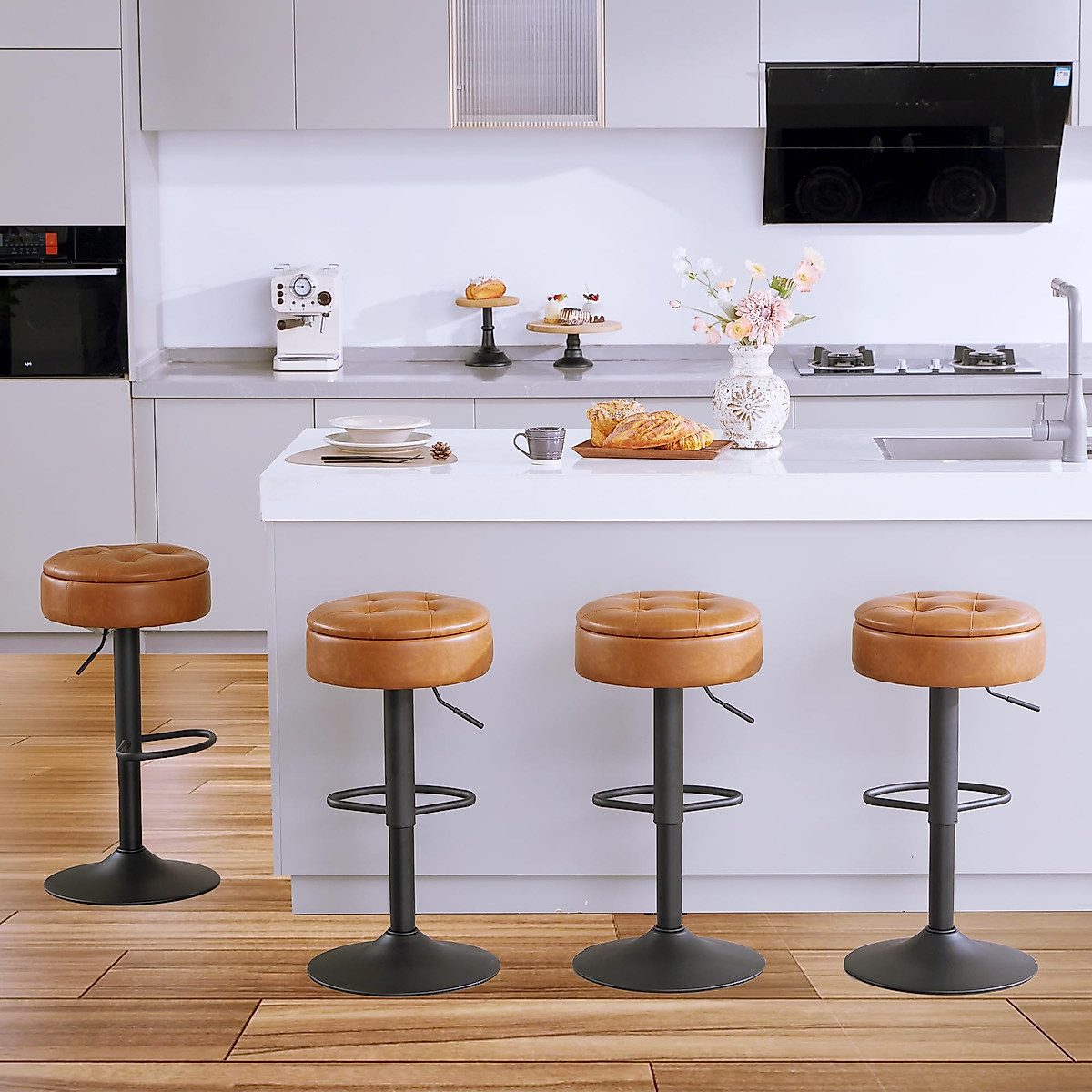 RUCUKEN Storage Bar Stools Adjustable Bar Stool Chair Swivel Bar Stools Modern Bar Stools Round Bar Stools