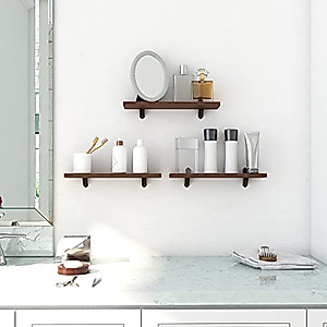PLAYCON Easy Wall Mounted Floating Shelves Set of 3, for Office/Bedroom/Living Room/Media Room/Kitchen/Bathroom/Laundry Room/Storage, Innovative Textured PVC Finishing Walnut Wood Veneer Looking