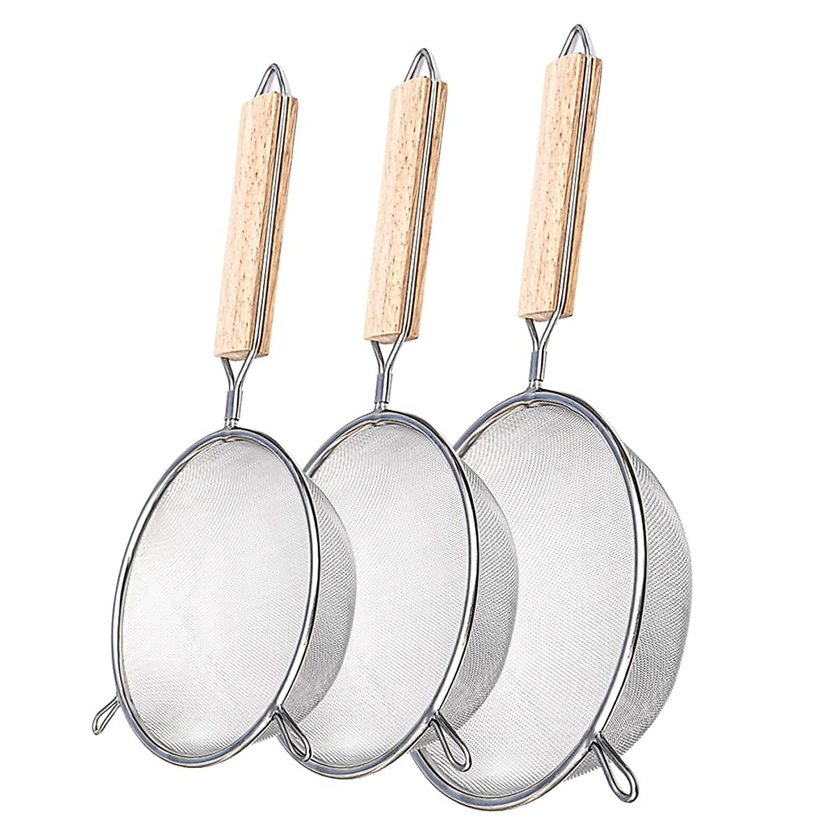 Weymier Fine Mesh Strainers For Kitchen, Stainless Steel Mesh Strainers With Wood Handles,Set of 3 Sizes: 4.9"，6.3"and 7.9"
