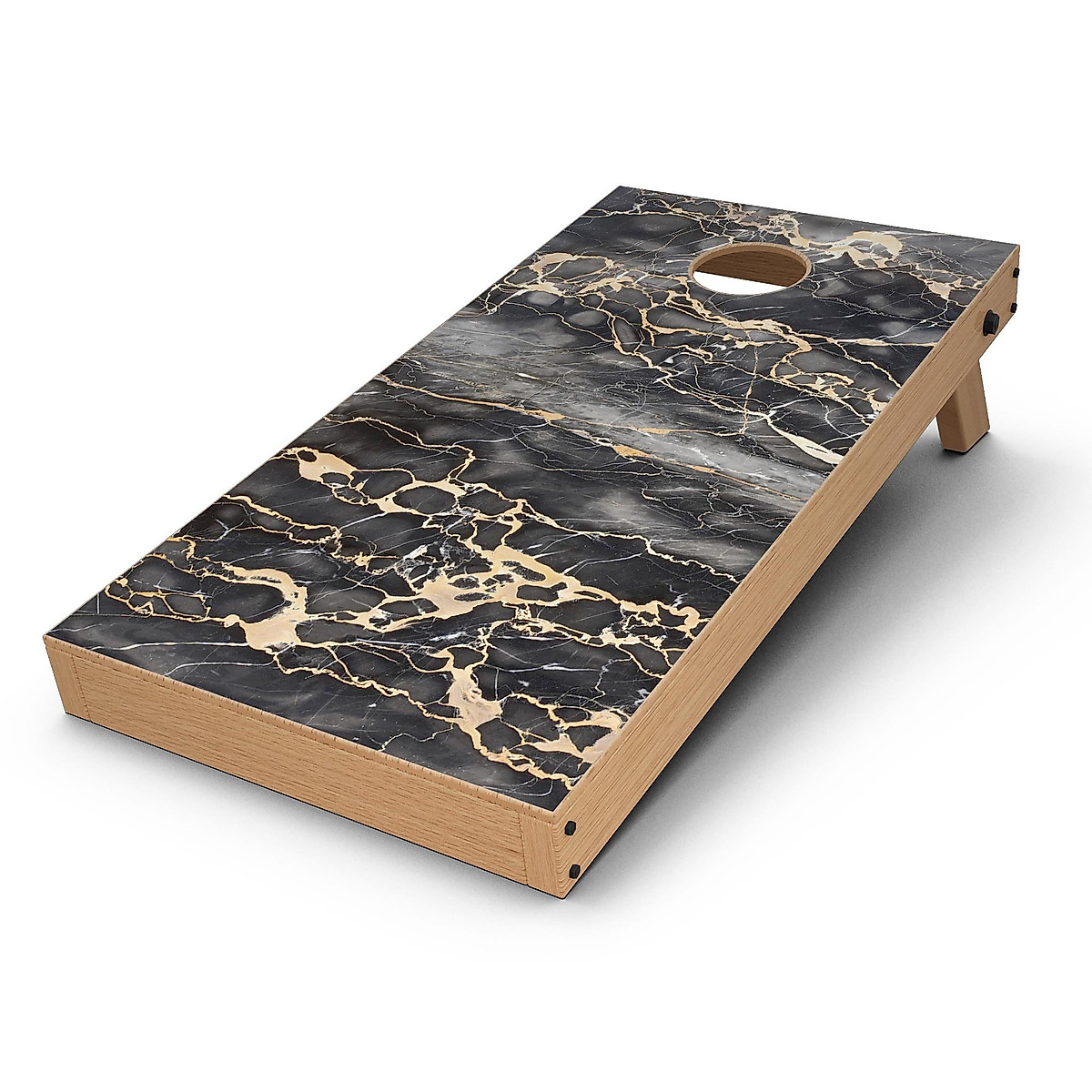 Design Skinz Marble Skin Set for Cornhole (Skin Only) - Black and Gold Marble Surface