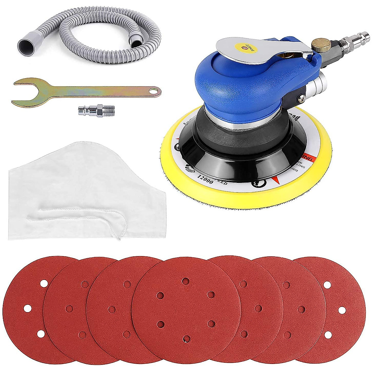 6" Air Random Orbital Sander (Air sander) Pneumatic Sander with Hose and Bag for Car 6 Inches, Polishing Grinding Sanding for Car, Metal,Wood Wax, Metal Work.