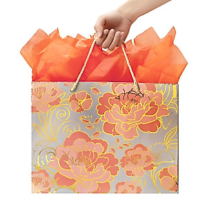 13" Large Rose Gold Gift Bag Set with Greeting Card and Orange Tissue Paper for celebrating birthdays,Mother's Day,Christmas,weddings,anniversaries,and more-13"x10.1"x5.2",1 Pcs.