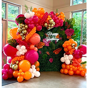 Woaipati Tropical Luau Party Garland Arch Kit, 151pcs Magenta Apricot Orange Macaron Red Balloons for Hawaiian Beach Pool Theme Aloha Party Birthday Baby Shower Supplies Summer Party Decorations